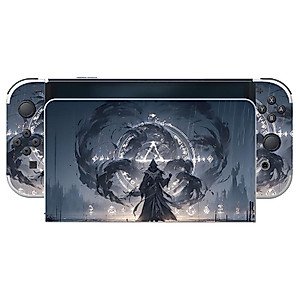 PlayVital Full Set Protective Stickers for Nintendo Switch OLED Model, Customized Vinyl Decal Skins for Switch OLED Console & Joycon & Dock & Grip - Runecaster