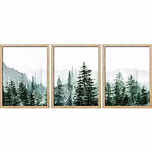 SIGNWIN Framed Poster Bathroom Decor 12"x16"x 3 Natural, Wall Art Room Decor Multicolor for Living Room, Bedroom, Office Watercolor Pine Tree Mountain Forest Nature Wilderness Landscape