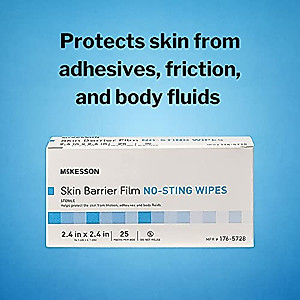 McKesson Skin Barrier Film, Sterile, No Sting Body Wipe, Individual Packet, 25 Wipes