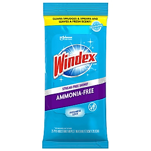 Windex Ammonia-Free Premoistened Glass Wipes, Crystal Rain Fresh Scent, 25 Count