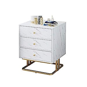 SJYDQ Marble Texture MDF Bedside Table, Bedroom Furniture Bedside Table, Bedside Table with 3 Drawers, Sofa Side Table