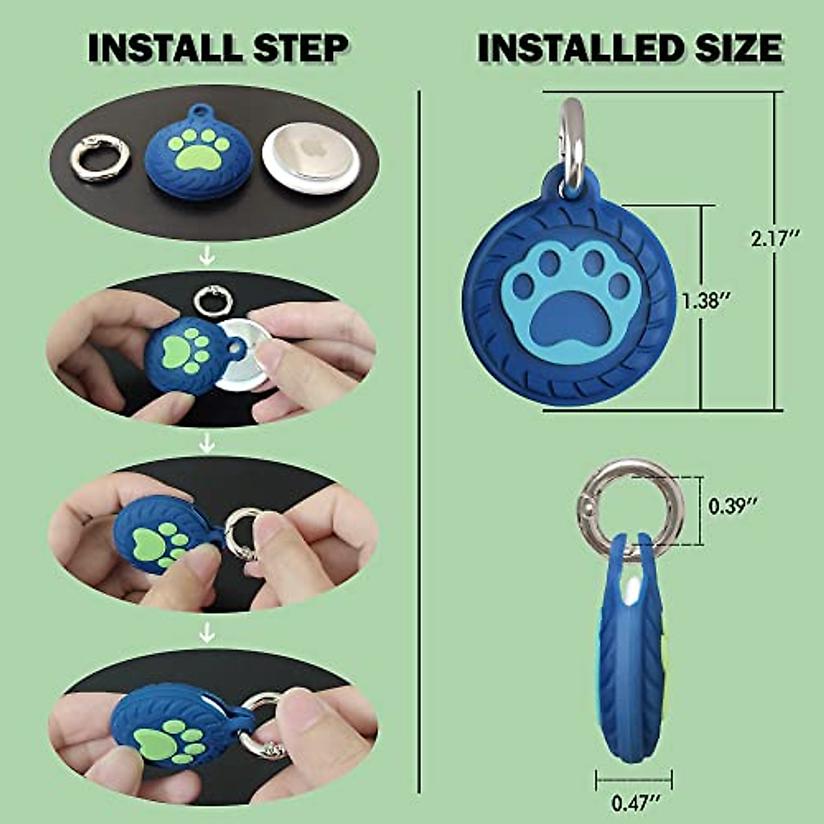 OwXiX Apple AirTag Cases Airtag Keychain Holder for Dog/Cat,Anti-Scratch Skin Cover&Water Resistant Silicone Protective Case for AirTag GPS Tracking with Keychain(2 Pack)