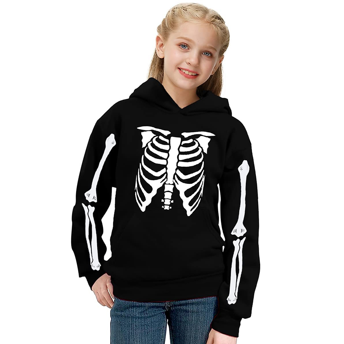 Remimi Kids Halloween Skeleton Sweatshirt Hoodie Boys Girls Long Sleeve Pocket Hooded Pullover Tops 9-10 Years
