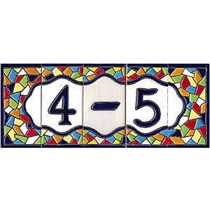 Toro del Oro - House Number - Number for House, Glazed Ceramic, Hand Painted Spanish Technique Cuerda Seca, Names and Addresses, Mosaic Pattern 5.5 x 10.5 cm (5)