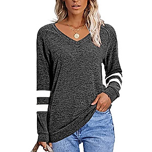 MixShe Womens Tops Fall Fashion 2023 Sweatshirt for Women Sweaters V Neck Long Sleeve Shirts Trendy Clothes Ladeis Blouses Dressy Casual Tunics to Wear with Leggings Gray X-Large