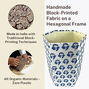 Waste Basket | Decorative Small Waste Basket | Cute Bedroom Trash Can | Blue Trash Can (Small Flowers)