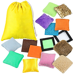 Kathfly 15 Pcs Sensory Bean Bags for Shape, Texture, Color & Feel Sorting Sensory Items with Drawstring Bag for Autistic People Need Supply for ADHD Adults Women Men(Square)