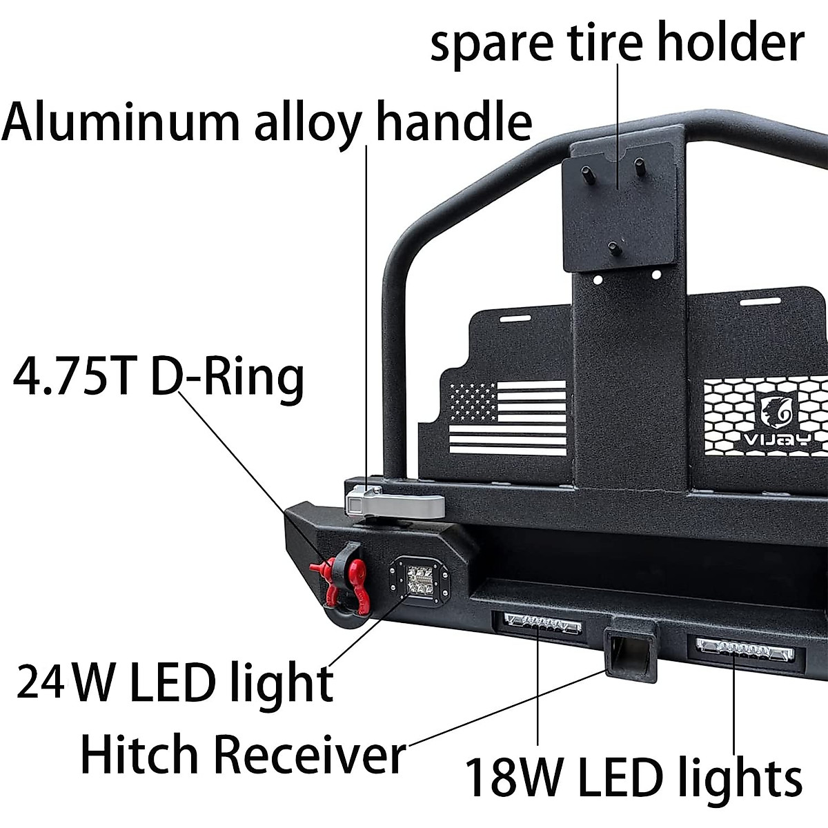LUYWTE New Black Powder Coated Steel Front and Rear Bumper With Tire Carrier&Oil Drum Rack&6XLED Lights&4XD-Rings For 1997-2006 Wrangler TJ