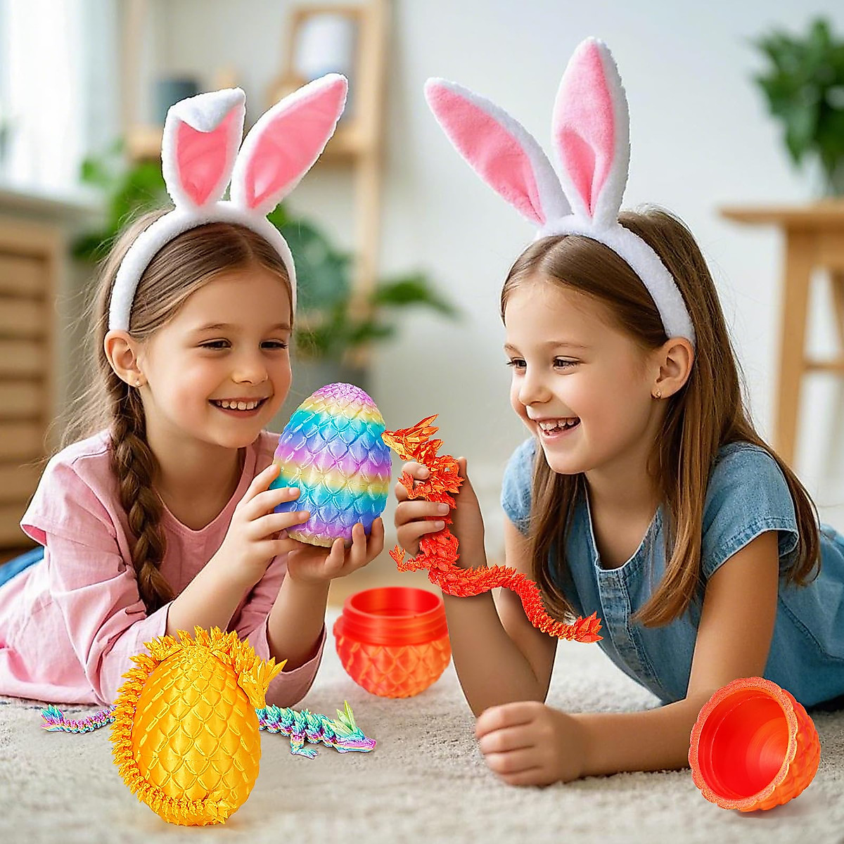 TBOLINE 3D Printed Easter Dragon Egg, Articulated Crystal Dragon Fidget Toy, Surprise Prefilled Easter Egg Filled with Toy - Basket Essentials Stuffers for Kids Girls Boys