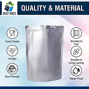 100pcs Mylar Bags for food storage with 300cc oxygen absorbers & Labels- 9.5 Mil Thick variety pack of 10"x14", 6"x9", 4"x6" reusable zip lock bags
