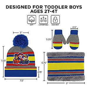 Nickelodeon Boys Toddler Winter, Scarf Paw Patrol Marshall Hat, Scarves & Kids Gloves Sets, Gray Mittens, Ages 2-4 and Ages 4-7