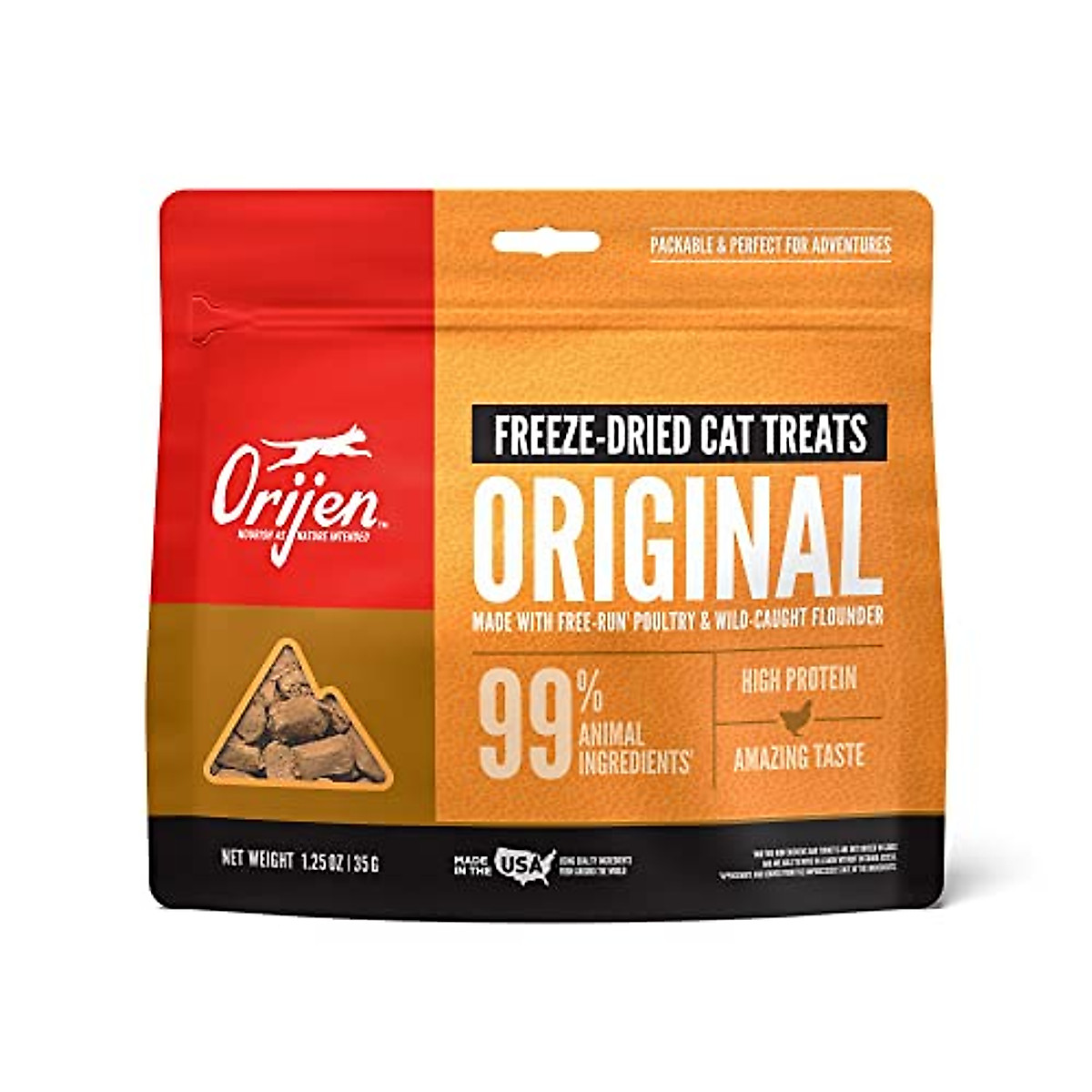 ORIJEN Freeze Dried Cat Treats, Grain Free, Natural & Raw Animal Ingredients, Original made with Free-Run Poultry & Wild-Caught Monkfish, 1.25 oz