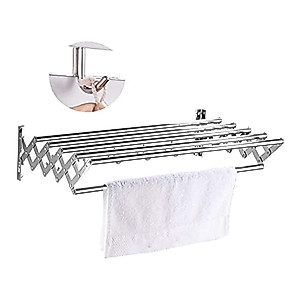 XMCX Foldable Clothes Drying Rack Wall Mounted 5 Rails Dryer Retractable Airer Bathroom Towel Rail Hooks Washing Cloth Line Stainless Steel Extendable Easy Storage (Size : 40cm)