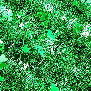 32.8 Feet St Patrick's Day Garland Shamrock Green Tinsel Garland Glitter St Patrick's Day decorations Metallic Shiny Twist tinsel garland for St. Patrick's Day Party Tree Home Decoration