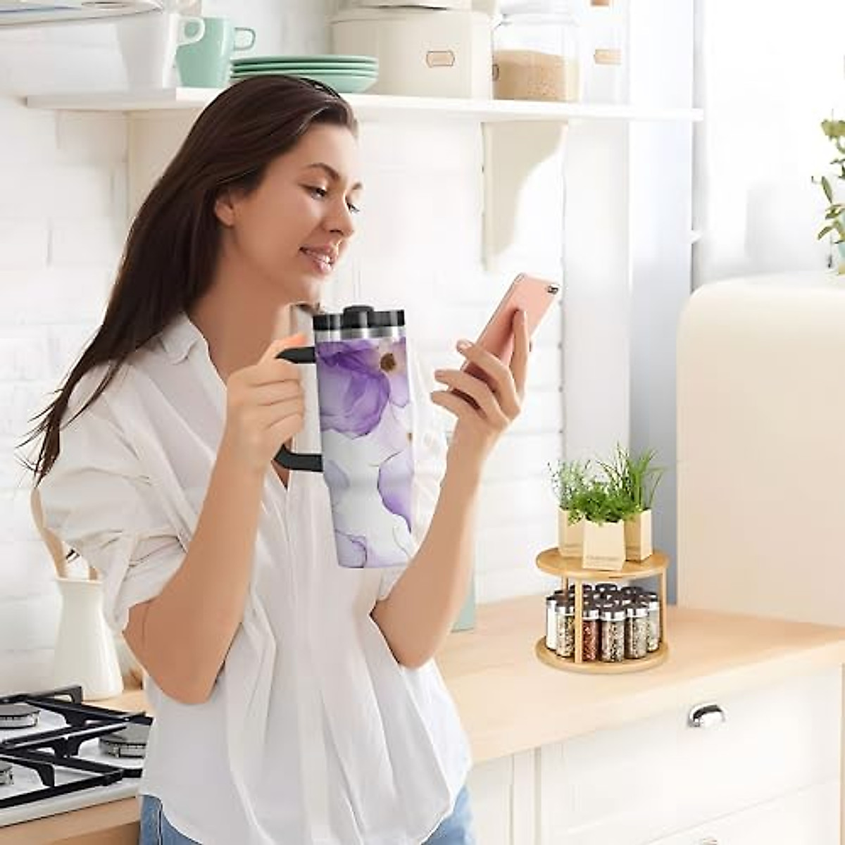 SEHANY Purple Marble 40 Oz Tumbler with Lid and Straw, Double Vacuum Stainless Steel Insulated Sports Water Bottle Cup Holder Friendly Leak-Proof Travel Coffee Cup for Iced Drink