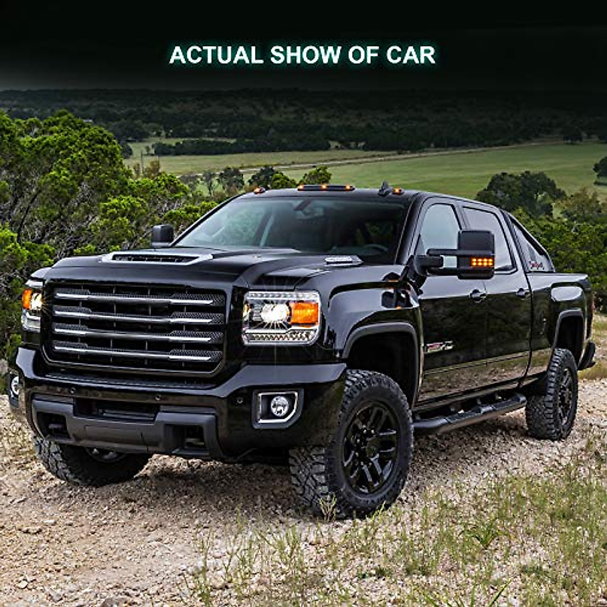 SCITOO Compatible fit for Pair Towing Mirrors Power Smoke Turn Signal Light Light For Chevy For GMC C1500 C2500 C3500 K1500 K2500 K3500 1988-1998 (Black)