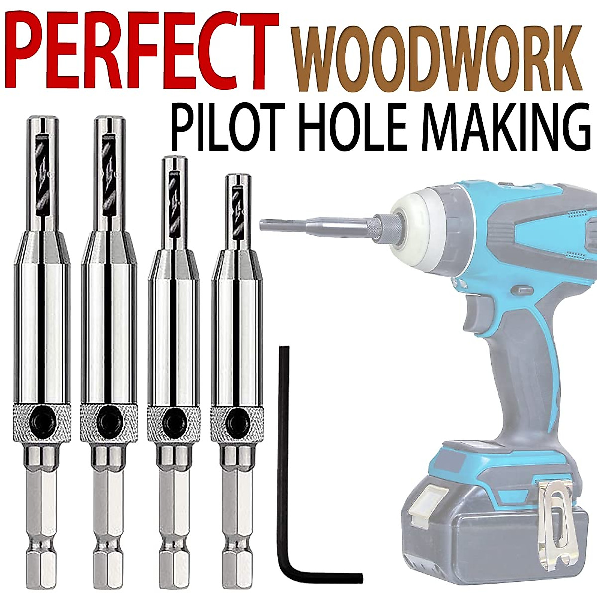 Japard Self Centering Drill Bit Set for Hinges 4 Pcs, 1/4 Hex Shank with 5/64, 7/64, 9/64, 11/64 inches Door Window Cabinet