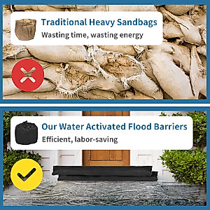 2 Pcs Sandless Sand Bags for Flooding, Water Activated Flood Barrier 5ft x 8in Water Barrier, Reusable Absorbent Sandless Sandbag for Flooding Garage Basement Door Window Flood Control in Rainy Season