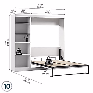 Bestar Pur Full Murphy Bed with Shelving Unit, 84-inch Space-Saving Wall Bed for Multipurpose Room