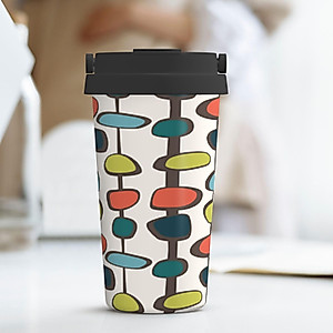 Vacuum Coffee Cup Modern Graph Mid Century Geometric Atomic 16oz Licorice - Leak-Proof Lid For Hot/Cold,Suitable For Office.