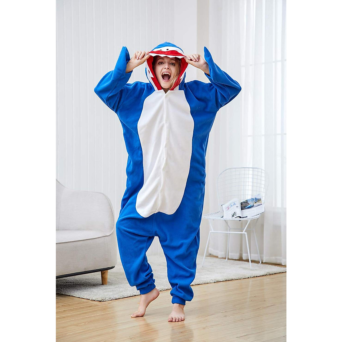 Comfy New Animal Onesie Shark Halloween Cosplay Pajamas Costume Sleepwear Large