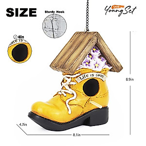 Hanging Yellow Shoe Bird House for Outside, Unique Birdhouses Outdoor for Home Garden Decor, Resin Handicrafts, Easy to Install and Clean, Great Birdhouse Gift, SAME YOUNG SET