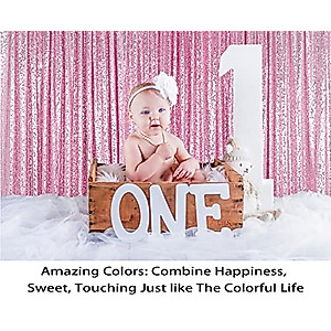 Pink Gold Sequin Curtains Sequin Backdrop 4x8 Feet Sheer Curtans Panels Wedding Photo Backdrop Sequin Backdrop Curtains for Parties (4FTx8FT, Fuchsia Pink)