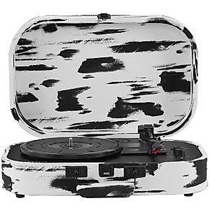 Crosley CR8009B-BW Discovery Vintage Bluetooth in/Out 3-Speed Belt-Driven Suitcase Vinyl Record Player Turntable, Black & White