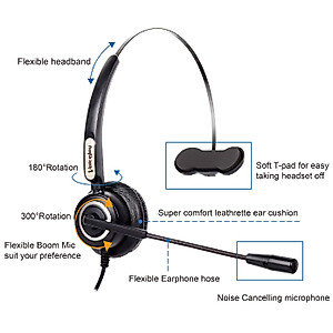 VoiceJoy Corded Telephone Headset RJ9 w/Noise Cancelling Mic, Office Phone Headset for Polycom VVX310 VVX410 VVX411 Avaya 1416 ShoreTel 230 Plantronics S12 Allworx NEC Landline Phones