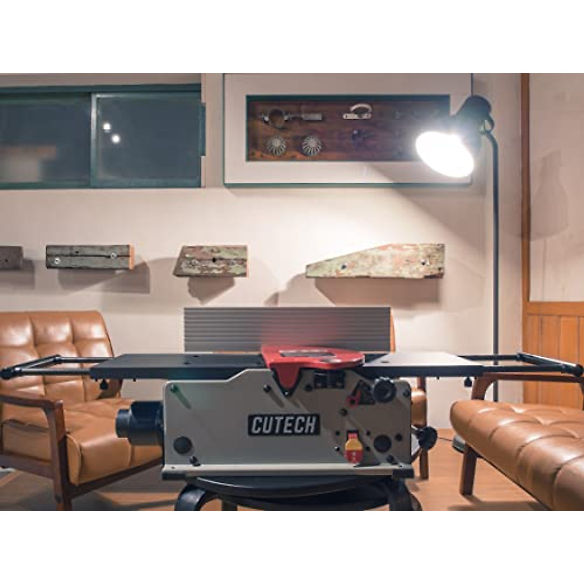 Cutech 40180HB 8-Inch Spiral Cutterhead Benchtop Jointer with 16 Tungsten Carbide Inserts and Teflon Coated Extendable Tables