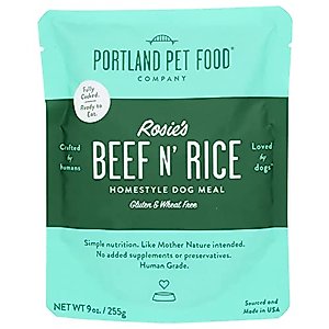 Portland Pet Food Company Rosie'S Beef N' Rice All Natural Dog Meal In A Pouch Microwaveable Meal Pouches Healthy, Wholesome Usda Ingredients Fully Cooked (6 Pack)