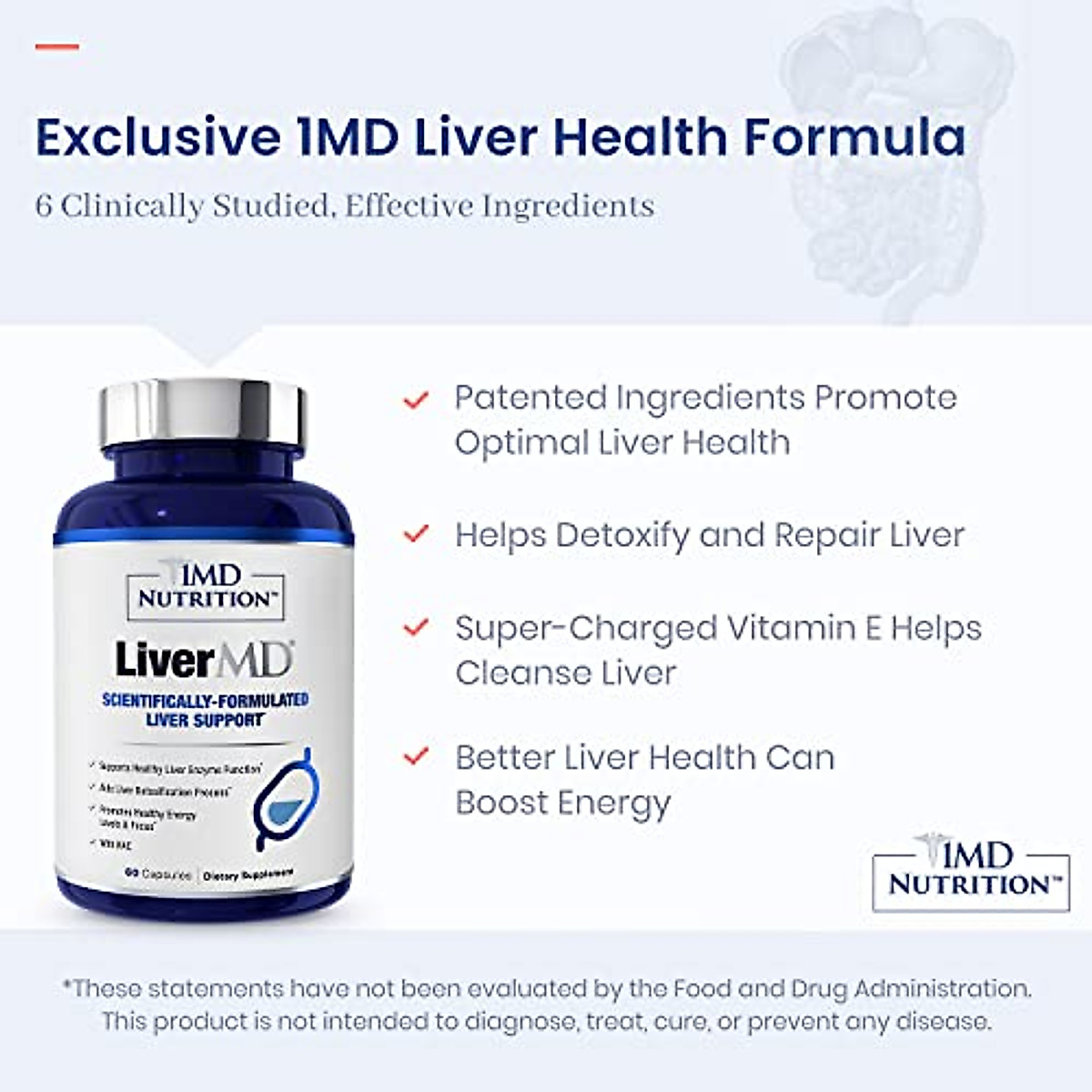 1MD LiverMD - Liver Support Supplement | Siliphos Milk Thistle Extract - Highly Bioavailable, for Liver Support | 60 Capsules (2-Pack)