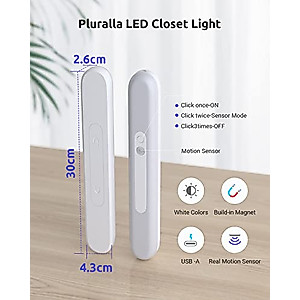 Pluralla Closet Light, 59 LED Under Cabinet Rechargeable Light with Motion Sensor, Magnetic Wireless Light Fixtures, Dimmable Light Under Counter Night Light for Kitchen/Wardrobe/Stairway