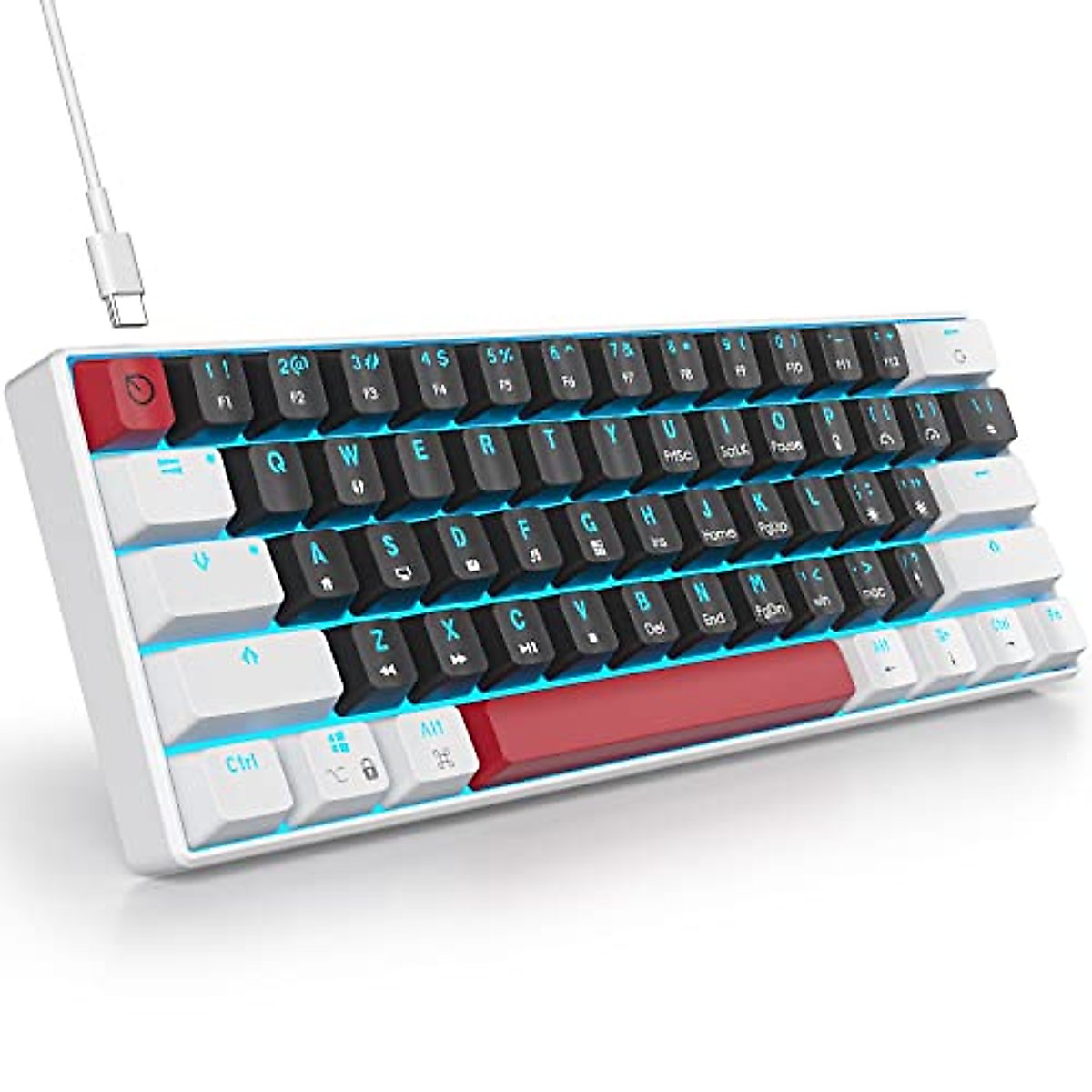 Ussixchare 60 Percent Mechanical Keyboard Mini Gaming Keyboard 60% with Red Switch Wired Type-C Cable Mini Keyboard with LED Backlight for Laptop/PC/Mac/PS5/PS4/Xbox Gamer(White-Black)
