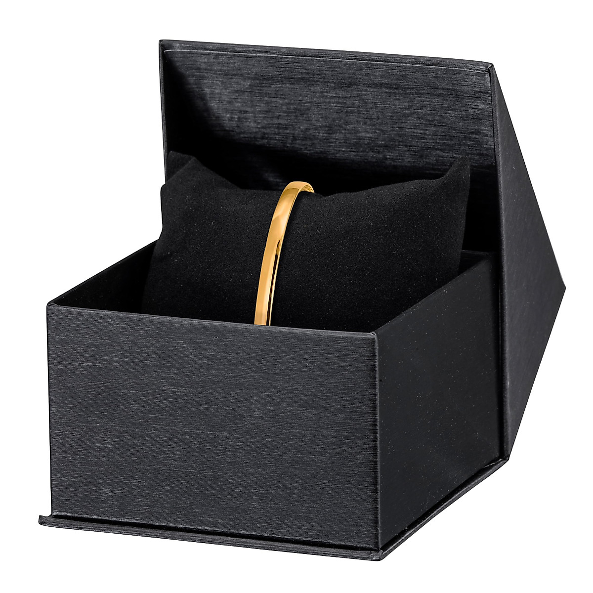 ALLUREPACK Watch/Bangle Box With Pillow - Black Colored - Silk Brushed Cardboard Paper Jewelry Gift Box With Elite Modern Angled Closure, Velvet Topped Foam Interior.