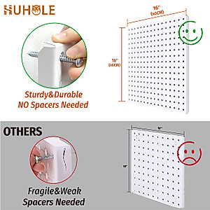 HUHOLE White Pegboard, Metal Pegboard Panels, 32-inch X 32-inch Metal Peg Board for Garage, Gaming, Craftroom, etc, 4PC