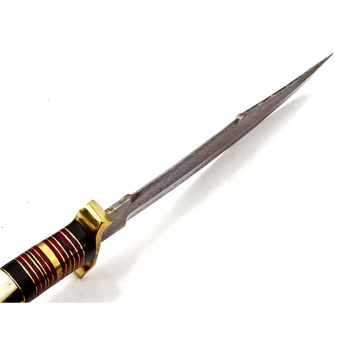 Skokie Knives Custom Hand Made Damascus Steel Hunting Knife Handle Stag Antler With Brass Spacer