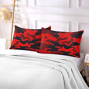Red Camo Pillowcase for Hair and Skin Body Pillow Cover Long Bedding Pillowcases 20"X 54" Flannel Pillow Cases with Zipper for Sleeping