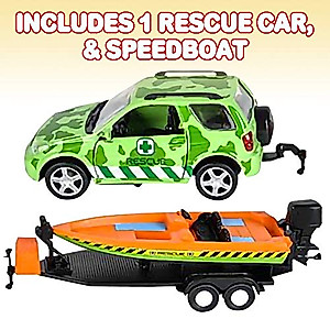 ArtCreativity SUV Toy Car with Trailer and Speedboat Playset for Kids, Interactive Jungle Play Set with Detachable Speed Boat and Opening Doors on 4 x 4 Toy Truck, Best Birthday Gift for Boys & Girls