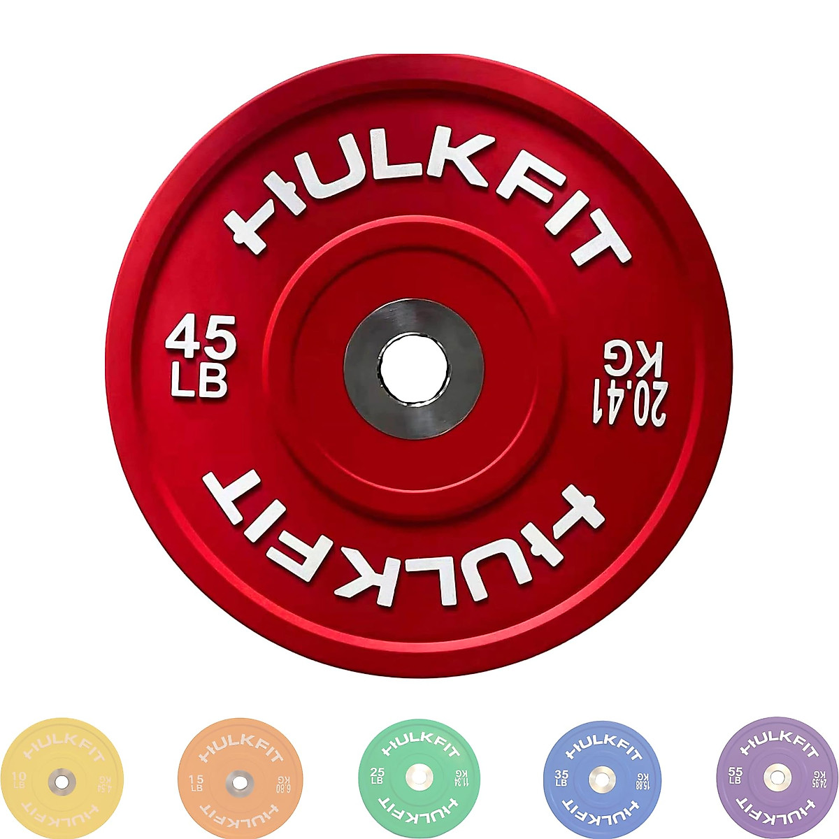 HulkFit Sport Series 2" Olympic Shock Absorbing Rubber Bumper Weight Plates for Barbells - Multi Color 45 lb Single