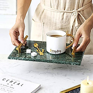 StonePlus Natural Real Marble Tray, Catchall Key Perfume Tray, Serving Tray with Handles for Living Dining Room (Drak Green,11.8Lx7.87W)