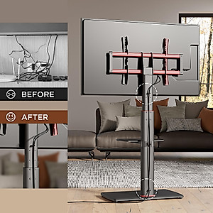 FITUEYES Swivel Floor TV with Wood Base for 32-75 inch TVs Modern Corner TV Stands for Bedroom Height Adjustable Universal Swivel TV VESA 600x400 mm