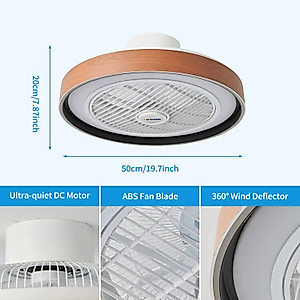 Spnoid Ceiling Fans with Lights and Remote,Enclosed Ceiling Fans Modern Low Profile Ceiling Fan Lights with Dimmable LED 6 Speeds Bladeless Flush Mount Fans with Light for Bedroom Living Room