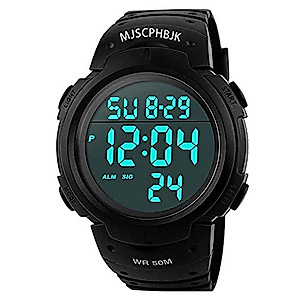 SKMEI MJSCPHBJK Mens Digital Sports Watch, Waterproof LED Screen Large Face Military Watches and Heavy Duty Electronic Simple Army Watch with Alarm, Stopwatch, Luminous Night Light - Black