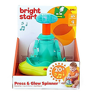 Bright Starts Press & Glow Spinner Cause and Effect Musical Baby Toy, Age 6 Months+