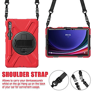 SLLMYYX Case for Samsung Galaxy Tab S8 11 inch 2022 Released SM-X700, 360 Degree Swivel Kickstand Hand Shoulder Strap Shockproof Rugged Protective Case (Red)