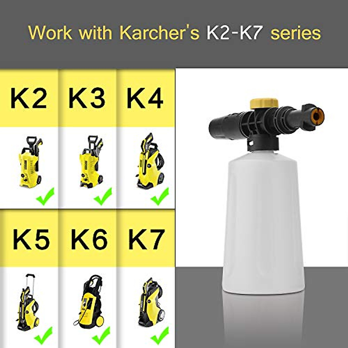FUNTECK Foam Cannon for Karcher K Series, Adjustable Snow Cannon Foam Lance kit, Compatible with Karcher’s K2/K3/K4/K5/K6/K7 Pressure Washer
