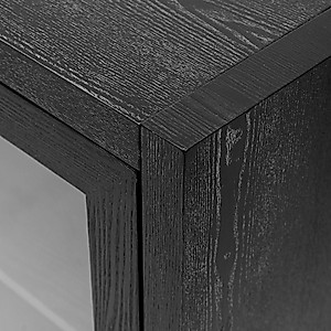 VKKILPEE 58" Black Accent Cabinet with Three Tempered Glass Doors, Wood Buffet Sideboard Floor Cabinet Sideboard with Adjustable Shelf, Multifunctional Storage Cabinet for Collections, Display