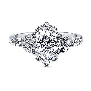 BERRICLE Sterling Silver Halo Wedding Engagement Rings Oval Cut Cubic Zirconia CZ Art Deco Ring for Women, Rhodium Plated Size 5.5