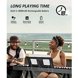 Finger Dance 61 Key Folding Piano Keyboard, Upgrand Imitation Wood Texture Keyboard Portable Piano, Bluetooth & MIDI, Foldable Keyboard Piano for Beginner - Deep Black